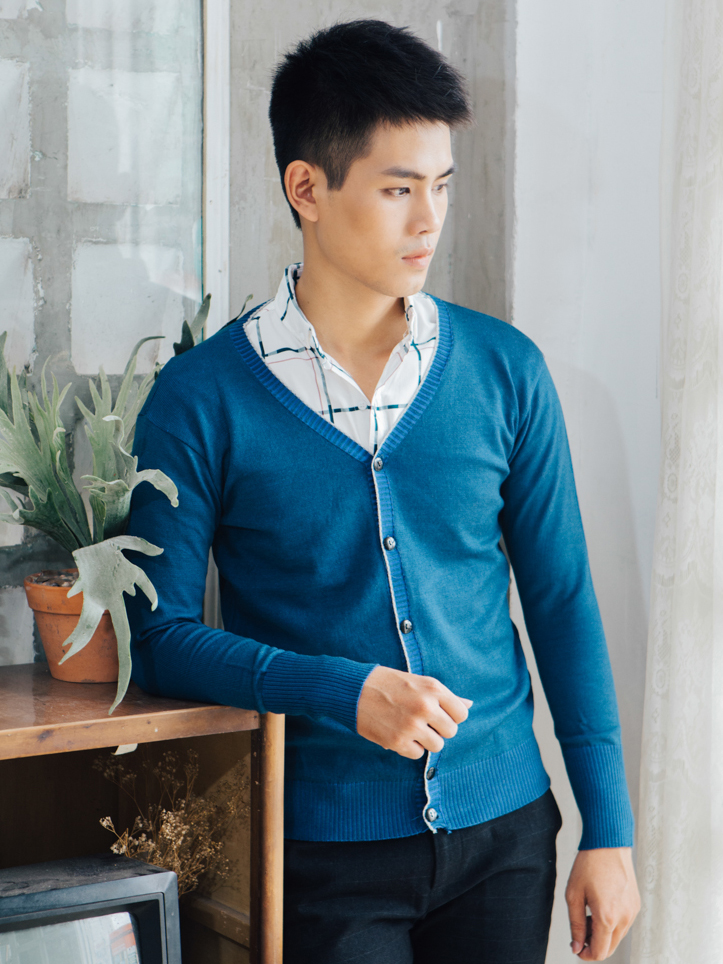 Áo Cardigan Len Xanh Cổ Vịt AC087 - 4MEN®